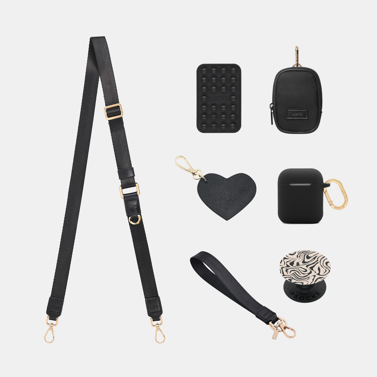 Black iPhone Accessories Bundle | Phone Straps | AirPods Cases – Louve ...